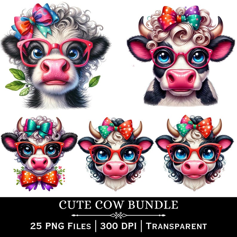 Rainbow Cow Clipart Bundle | Cow PNG Collection | Colorful Farm Animal ...