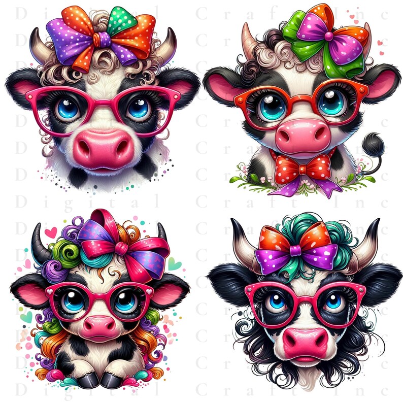 Rainbow Cow Clipart Bundle | Cow PNG Collection | Colorful Farm Animal ...
