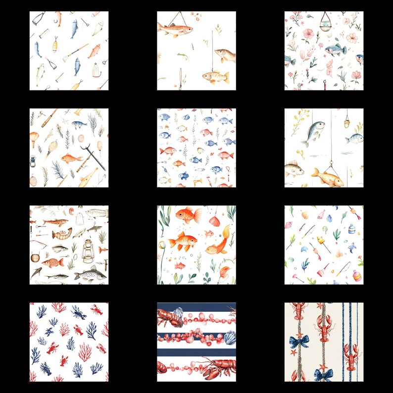 Vintage Fish Pattern Bundle | Watercolor Fishing Digital Paper ...
