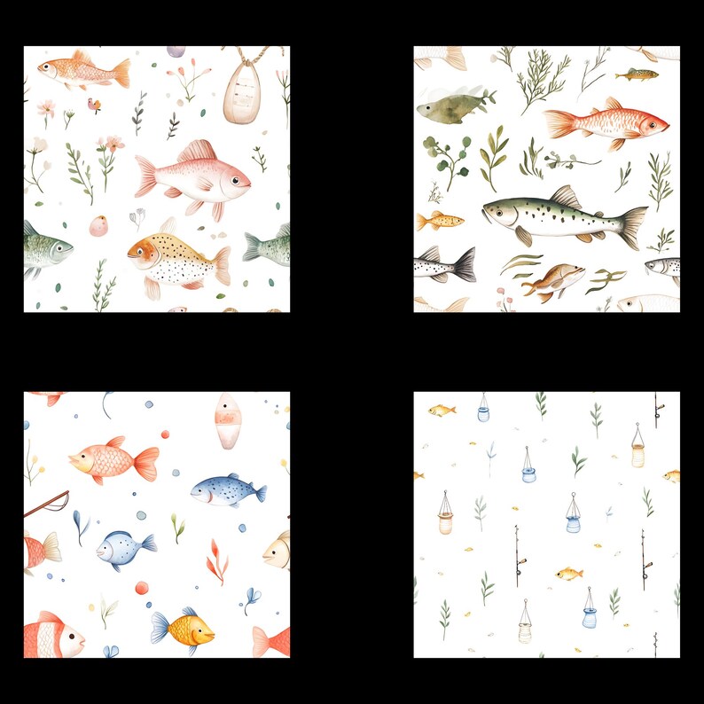 Vintage Fish Pattern Bundle | Watercolor Fishing Digital Paper ...