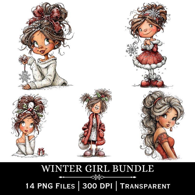 Watercolor Winter Girl Clipart Bundle | Cozy Fashion PNG Set | Holiday ...