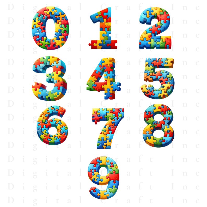 Puzzle Alphabet PNG | Autism Awareness Letters A-Z 0-9 | Colorful ...