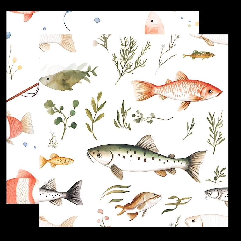 Vintage Fish Pattern Bundle | Watercolor Fishing Digital Paper ...
