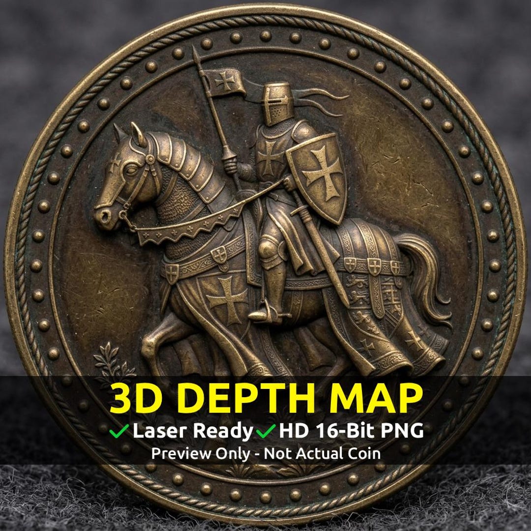 Challenge Coin 3D Depth Map, CNC PNG File, Fiber Laser, Lightburn ...