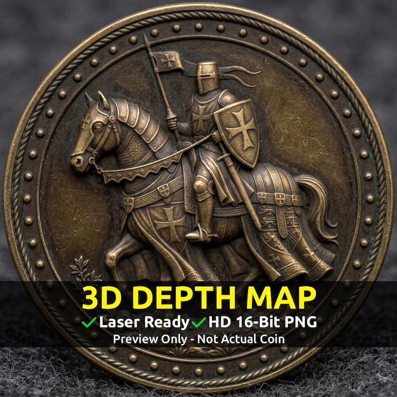 Challenge Coin 3D Depth Map, CNC PNG File, Fiber Laser, Lightburn ...