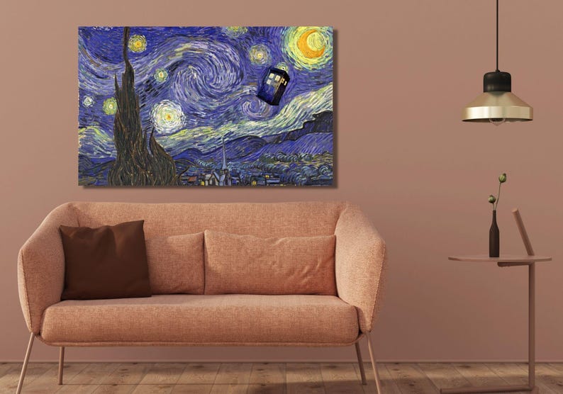 Arte em tela TARDIS Noite Estrelada: Decoração para casa para fãs de ...