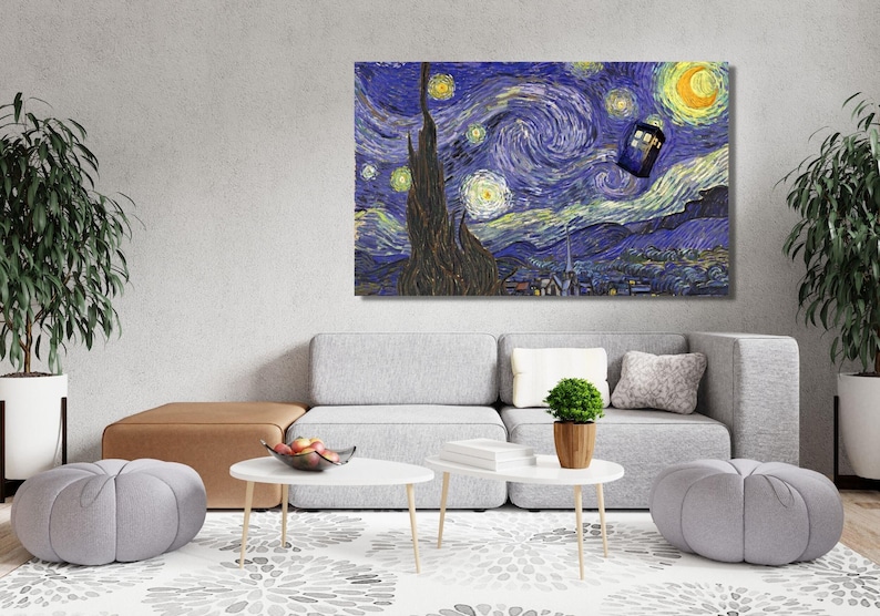 Arte em tela TARDIS Noite Estrelada: Decoração para casa para fãs de ...