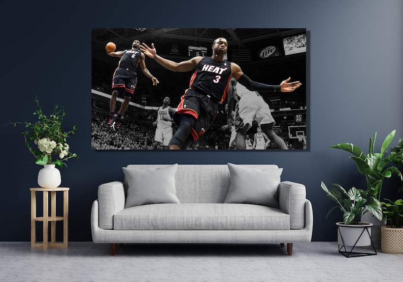 Lebron James & Dwayne Wade Iconic Dunk: Ready to Hang Canvas Wall Art ...