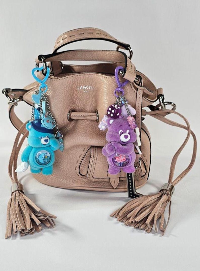 Handmade Blue Sleepy Bear Bag Charm– Kawaii Keychain Heart Clip ...