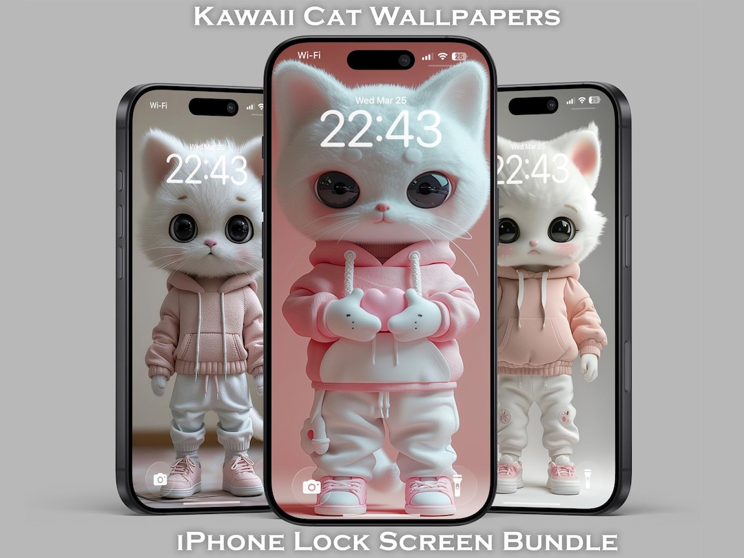 Kawaii Cat Lock Screen Bundle, iPhone Backgrounds, İphone Wallpaper ...