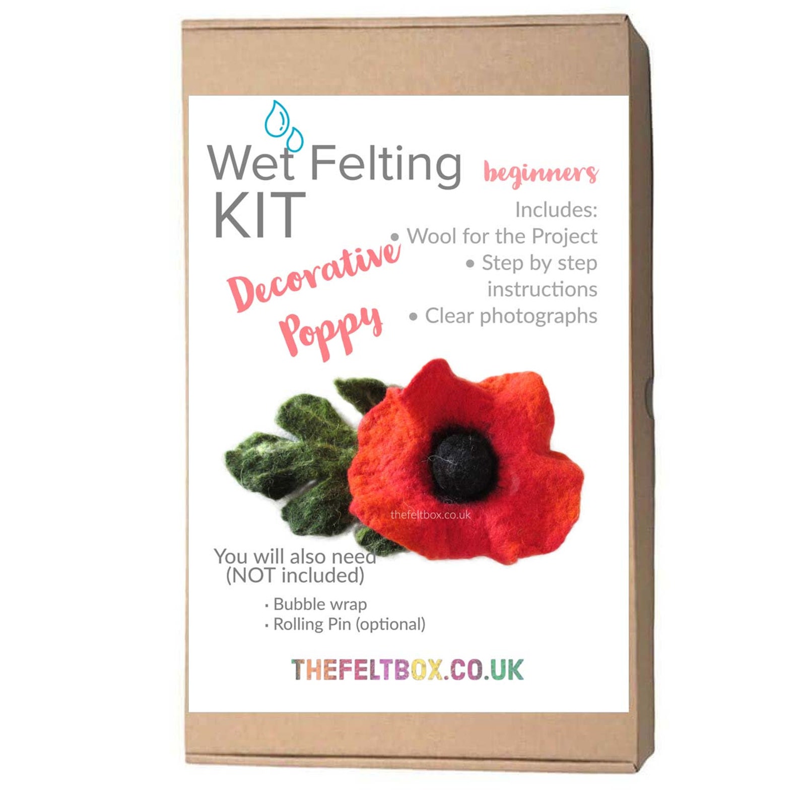 Red Poppy Flower Kit, Make Your Own Poppy Flower. Wet Felting for ...