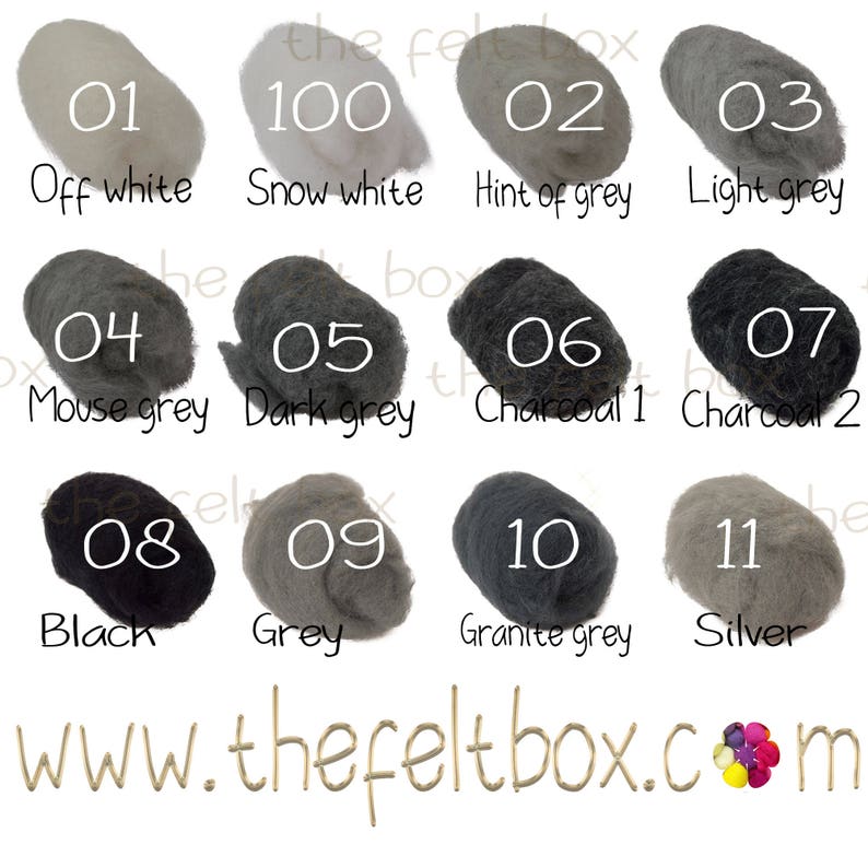Grey, White, Black Needle Felting Wool, Embellishment Wool, Carded Wool ...