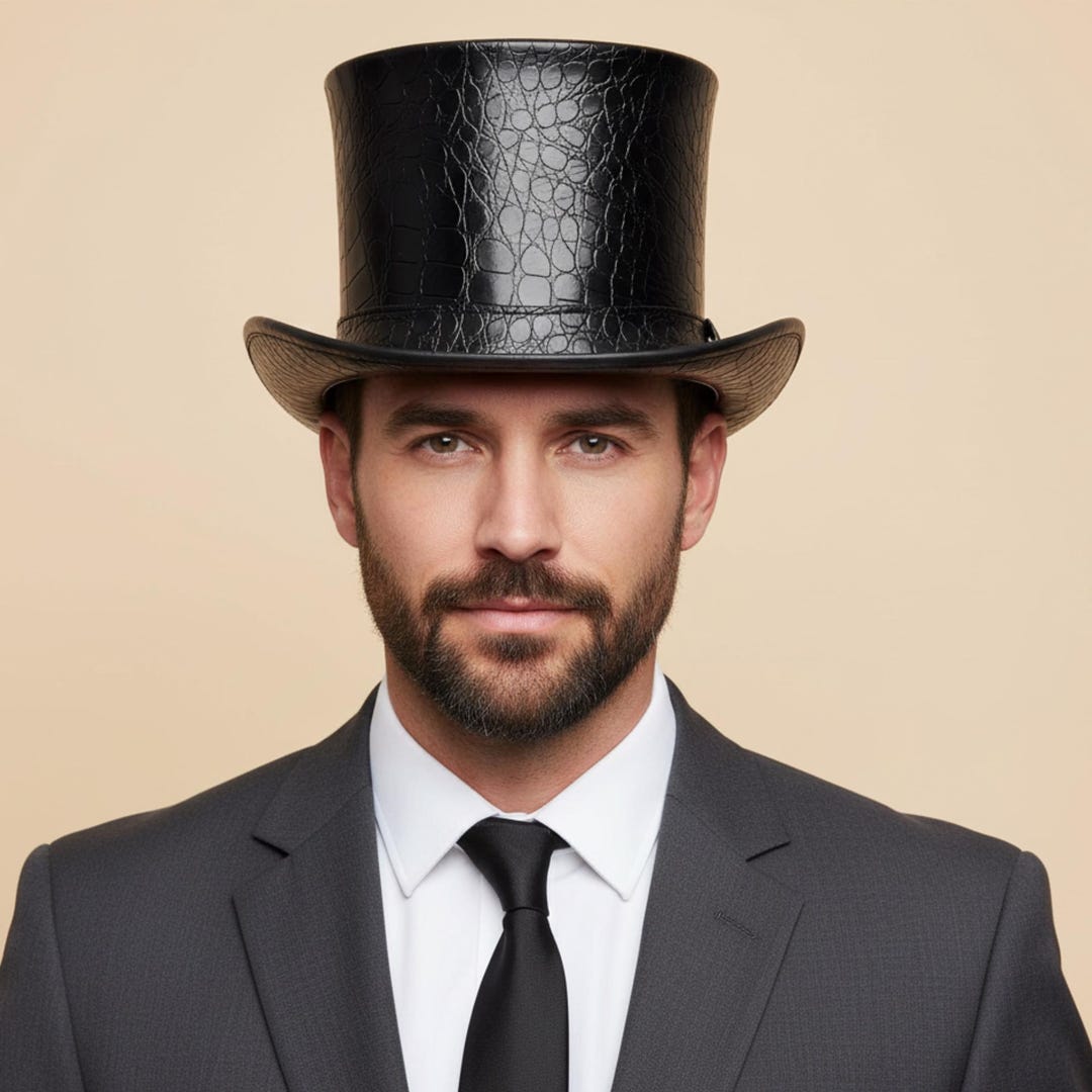 Black Top Hat Gothic Victorian Crocodile Embossed Steampunk Formal ...