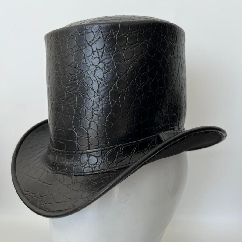 Black Top Hat Gothic Victorian Crocodile Embossed Steampunk Formal ...