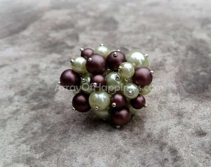 Mint Chocolate Chip Pearl Cluster Adjustable Ring, Retro, Chunky ...