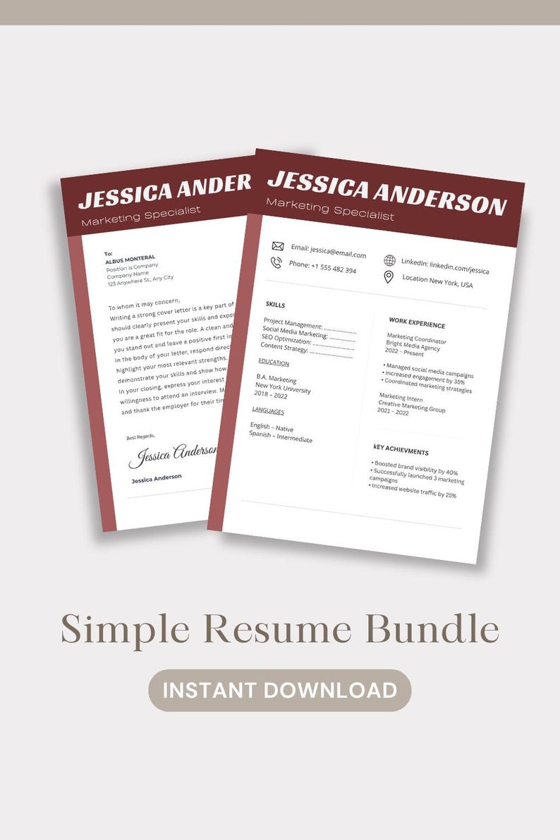 Modern ATS Friendly Resume Template Bundle (canva, CV, Cover Letter) - Etsy