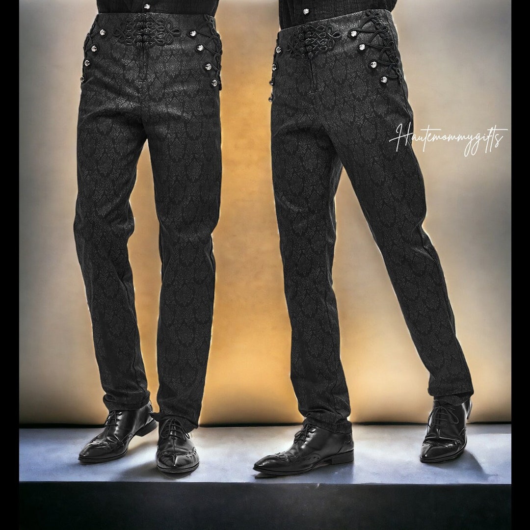 Mens Gothic Patterned Men Black Trousers, Men Gothic Victorian Pants ...