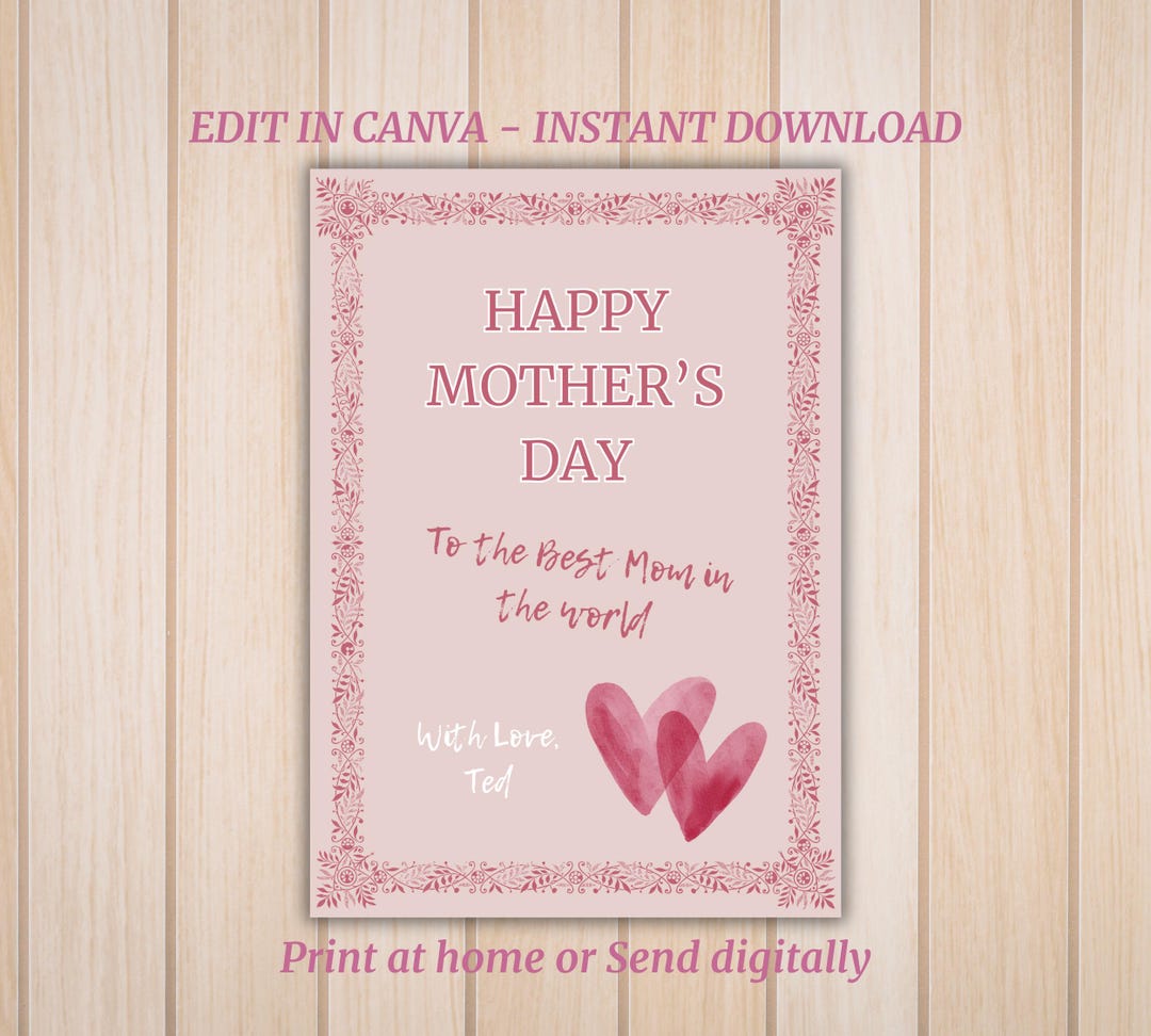 Editable Mother’s Day Card Template Canva | Printable Mom Card Instant ...