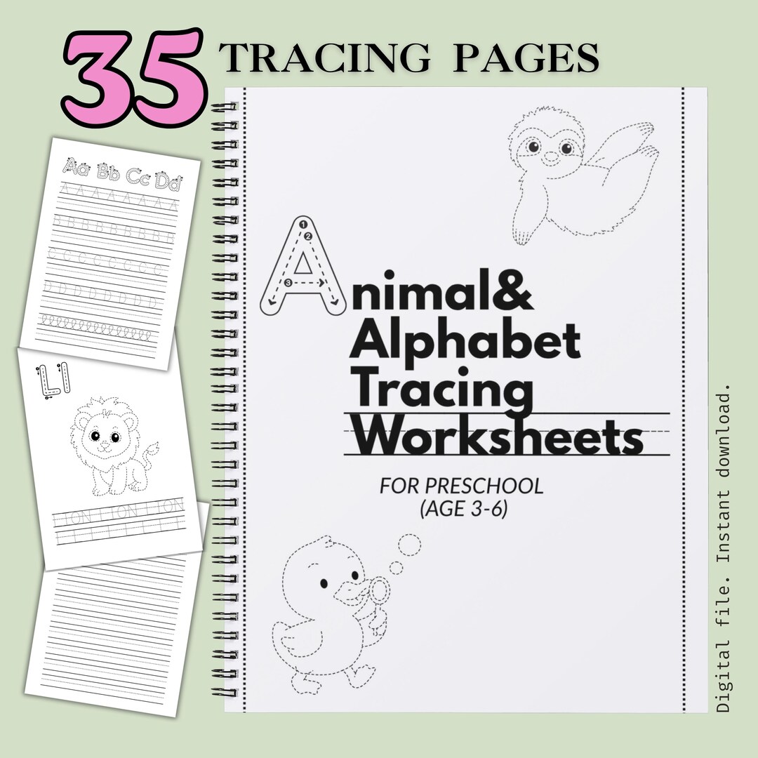 Animal Alphabet Tracing Worksheets, Preschool Handwriting Practice, ABC ...