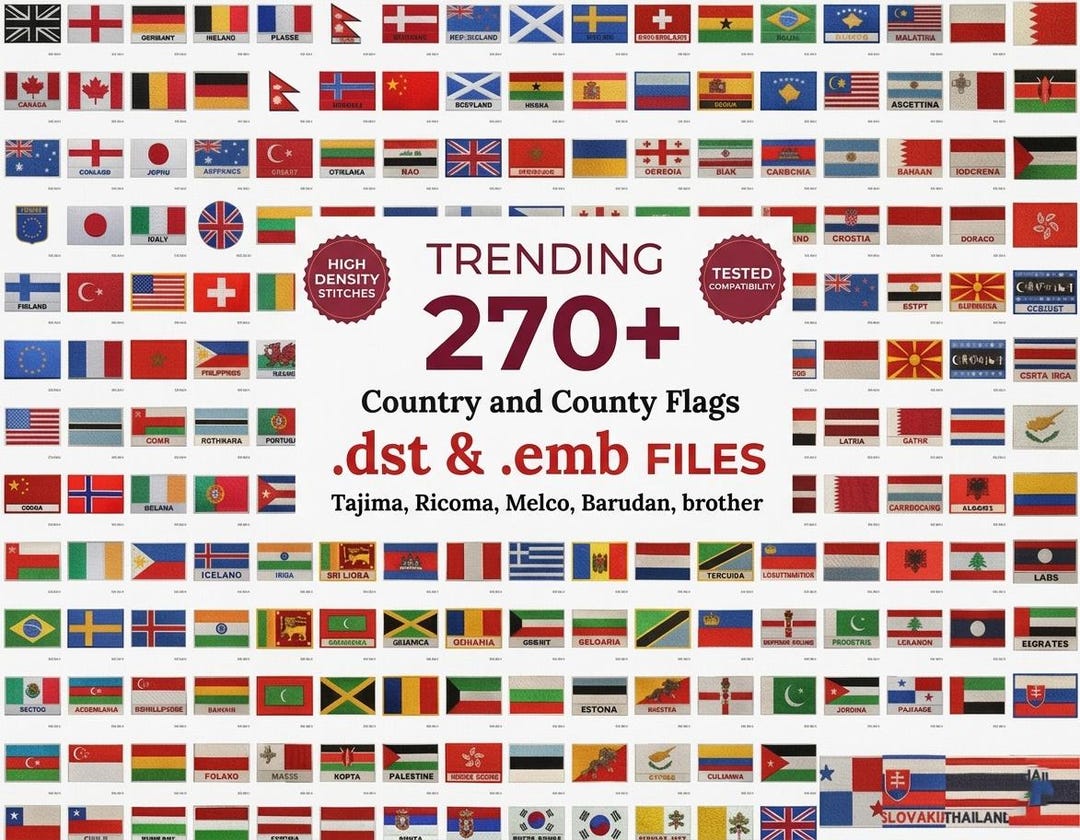 270+ Country Flags Embroidery Designs Bundle (DST, PES, EXP Files ...