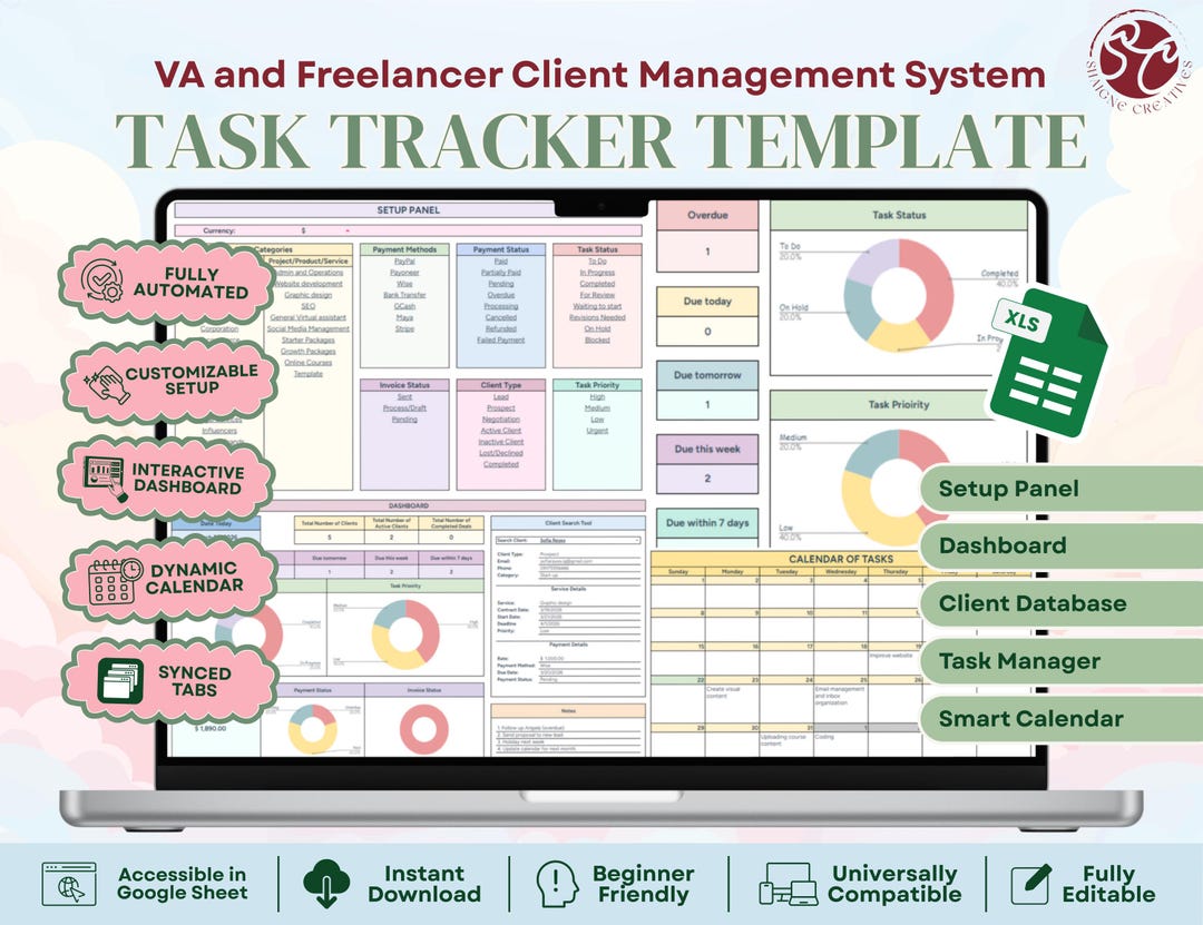 VA and Freelancer Task Tracker Template | Client Management System ...