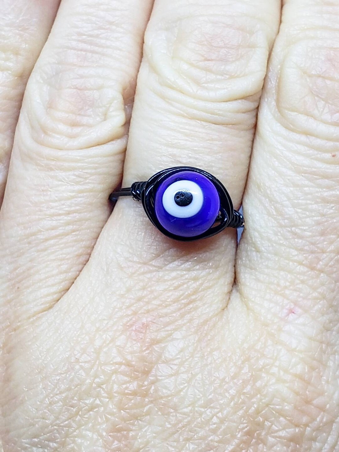 Dark Blue Evil Eye Ring Black Wire Eye Ring - Etsy