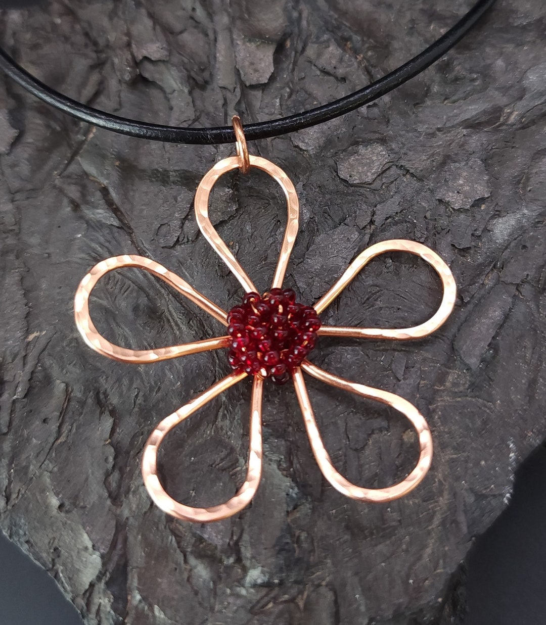Rustic Copper Wire Daisy Pendant Necklace - Boho Nature-inspired Floral ...