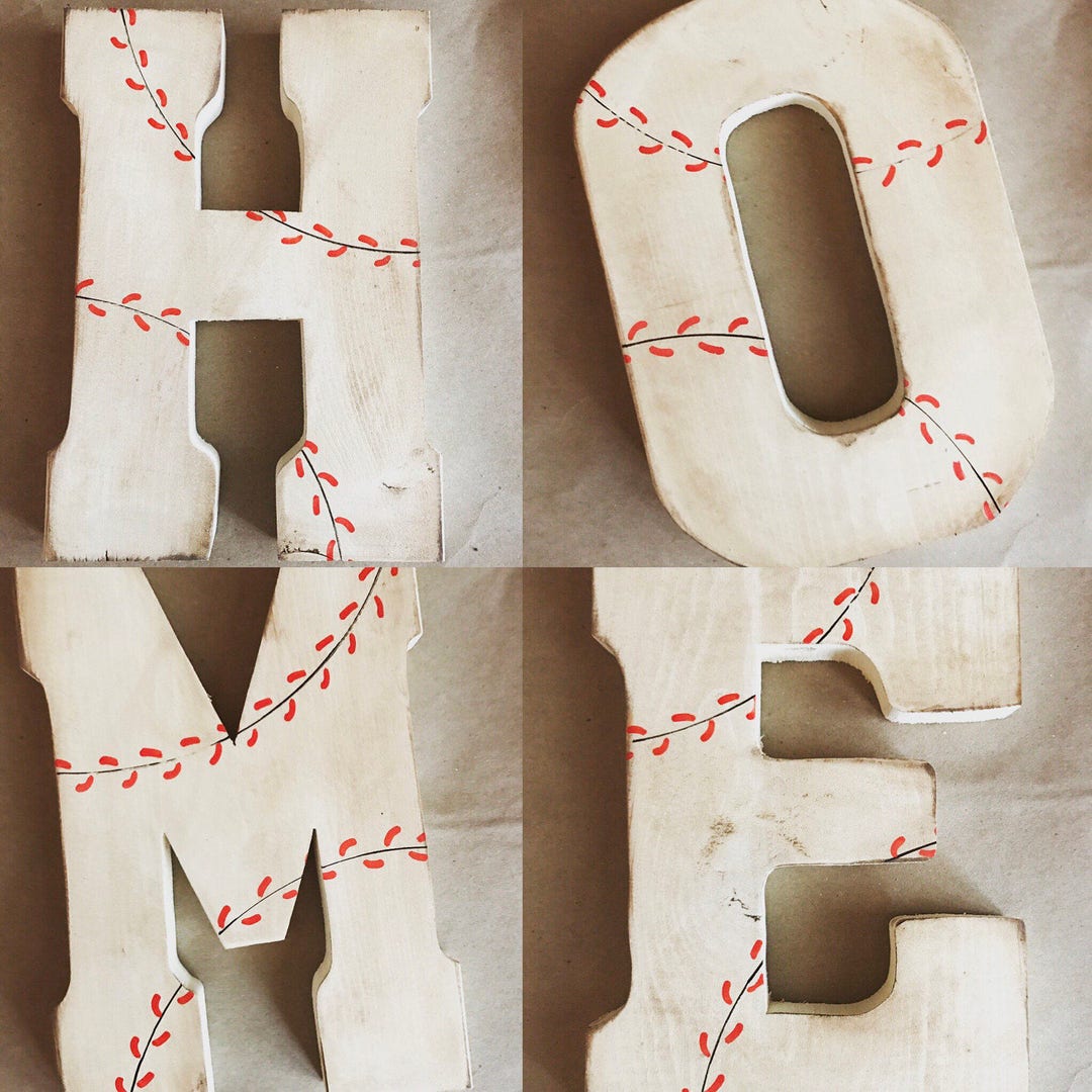 HOME Baseball Sign, Hanging Sign, Standing Letters, Baseball Letters ...