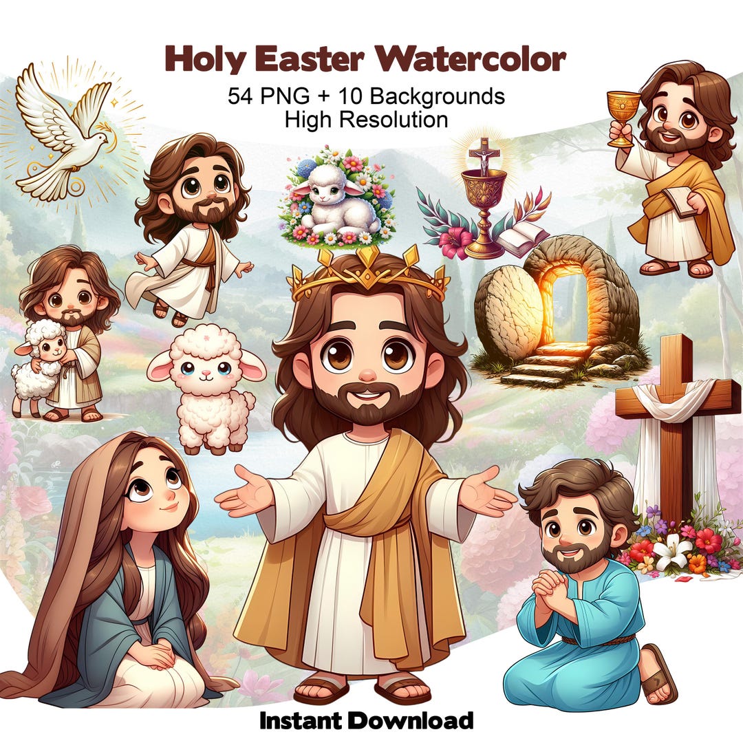 Easter Watercolor Clipart in PNG Format | Christian Easter Digital Kit ...