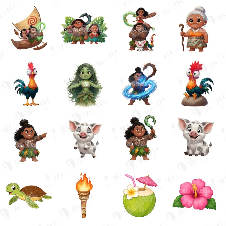 Moana Clipart PNG | Tropical Princess Digital Kit | Island Ocean ...
