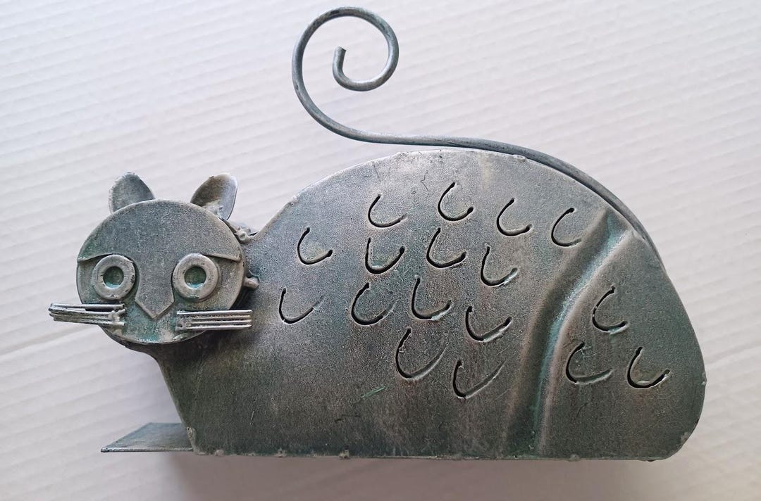 Galvanized Metal Kitty Cat Garden Tealight Candle Holder Vintage - Etsy