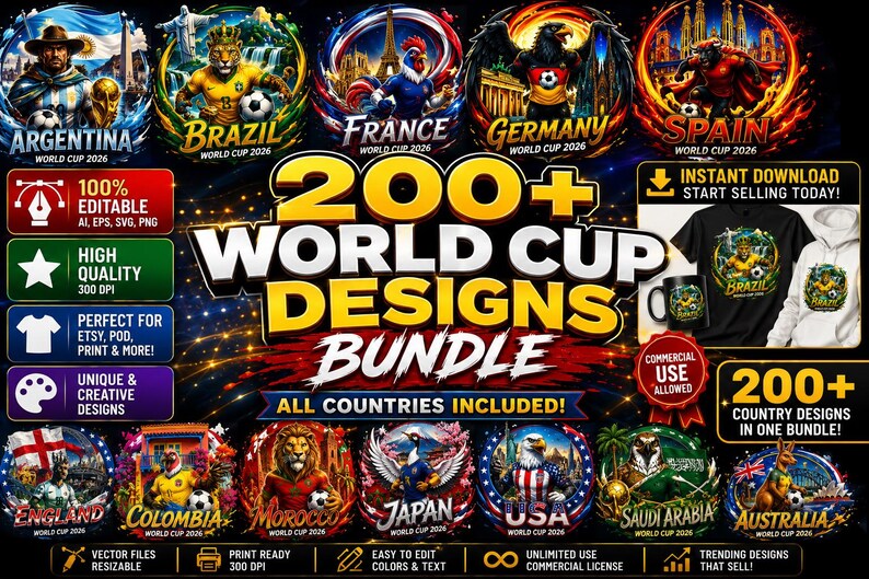 200+ World Cup 2026 PNG Bundle Football Country Designs Soccer Teams ...