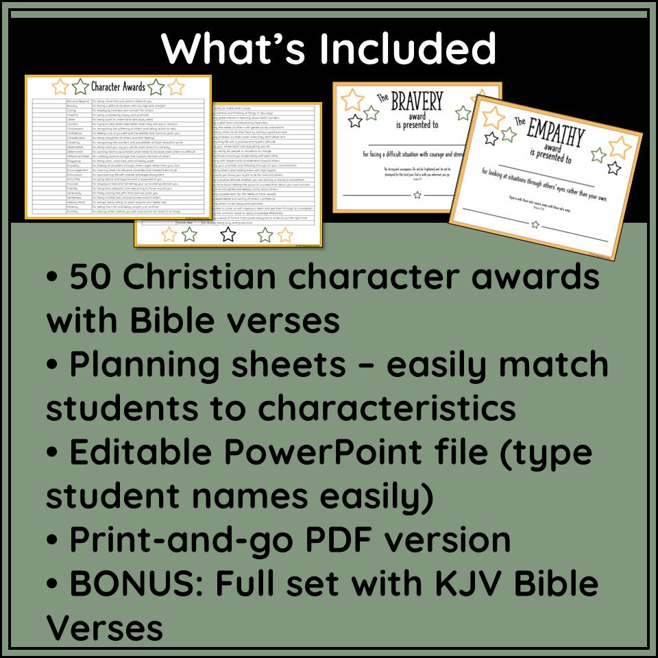 Christian Character Awards With Bible Verses | Editable Student ...