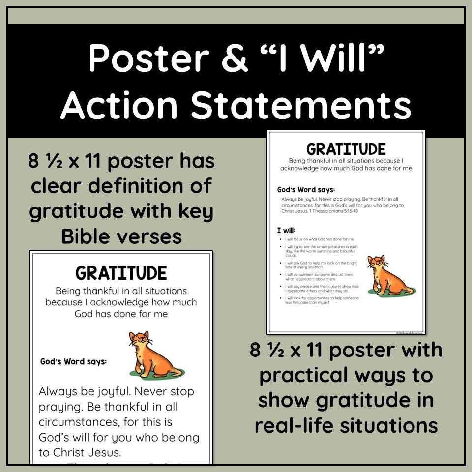 Gratitude Bible Lesson Activities | Christian Character Trait Packet ...