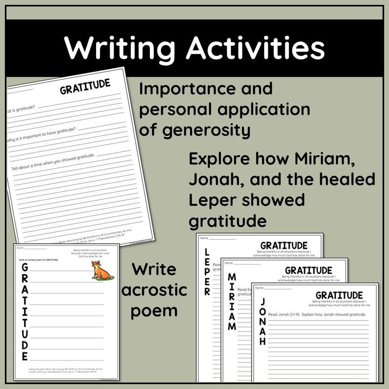 Gratitude Bible Lesson Activities | Christian Character Trait Packet ...