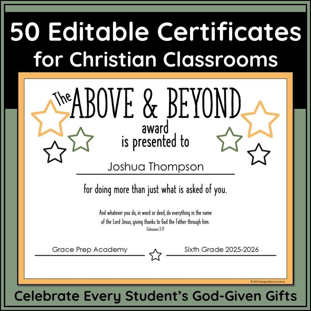 Christian Character Awards With Bible Verses | Editable Student ...