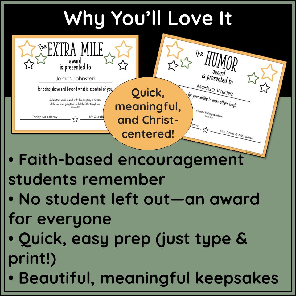 Christian Character Awards With Bible Verses | Editable Student ...