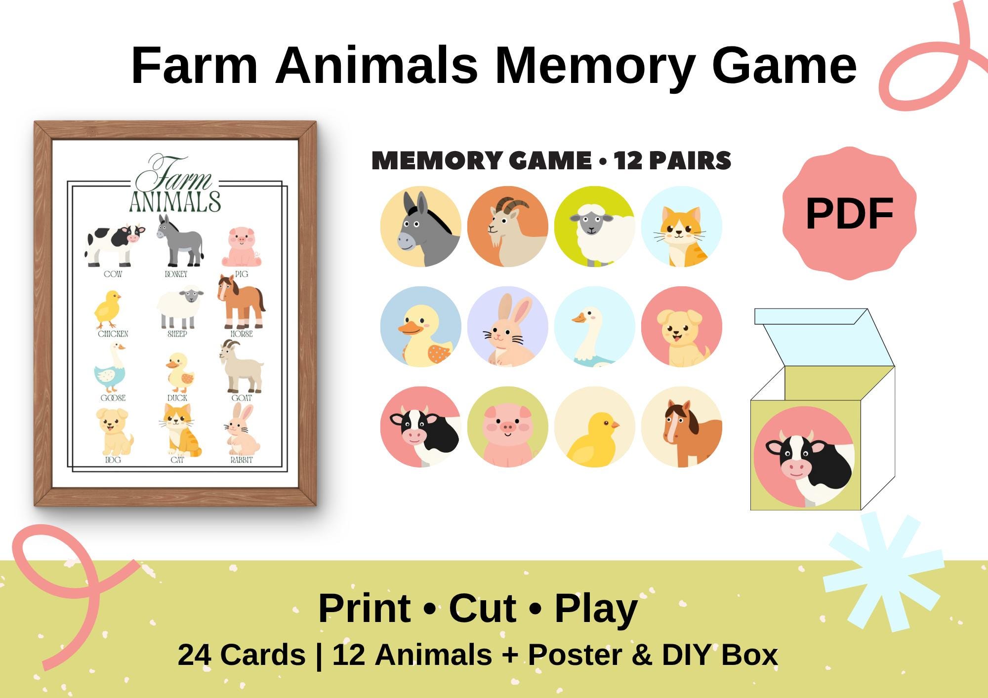 Farm Animals Memory Game Printable | Matching Game for Kids ...