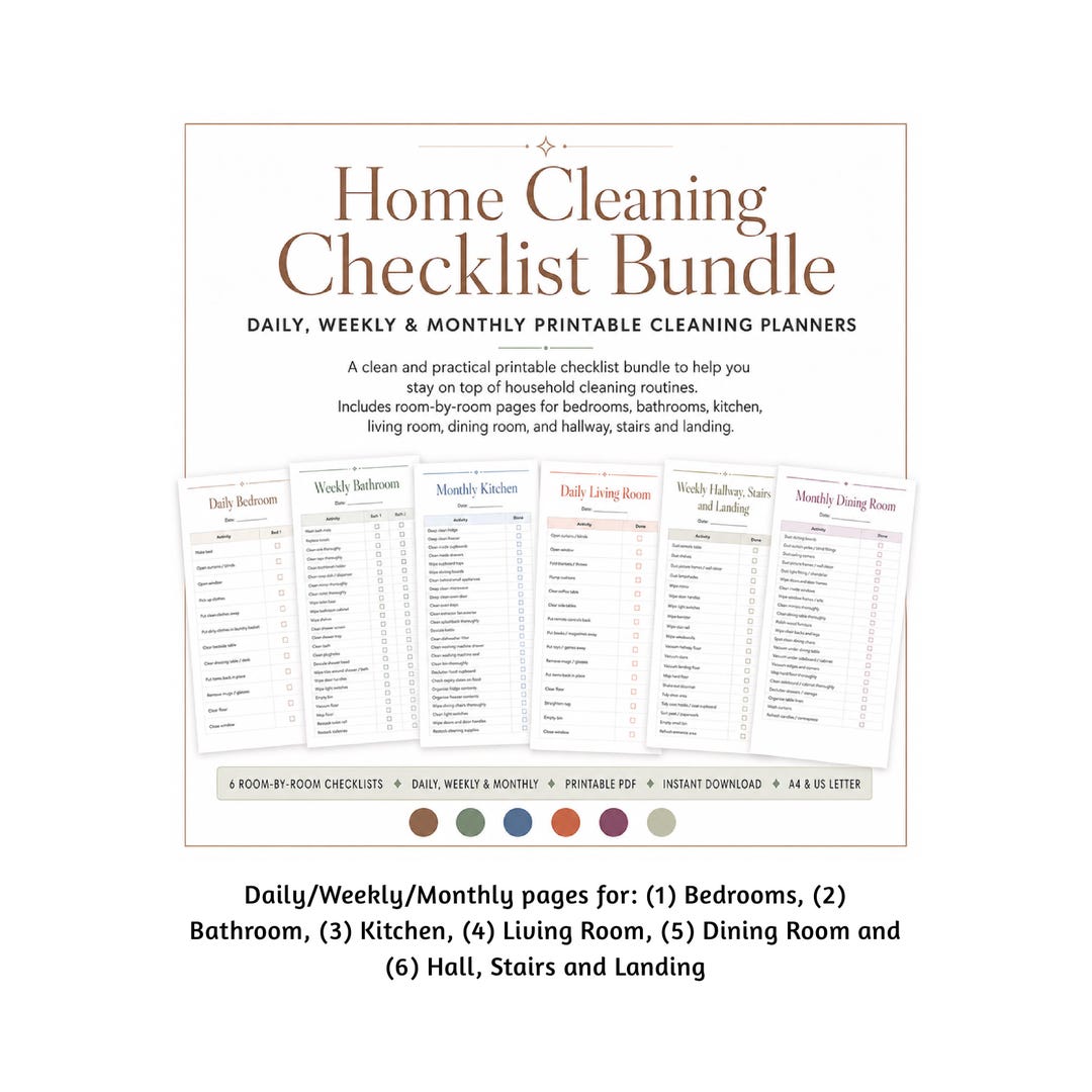 Printable Cleaning Checklist Bundle, Daily Weekly Monthly Cleaning ...
