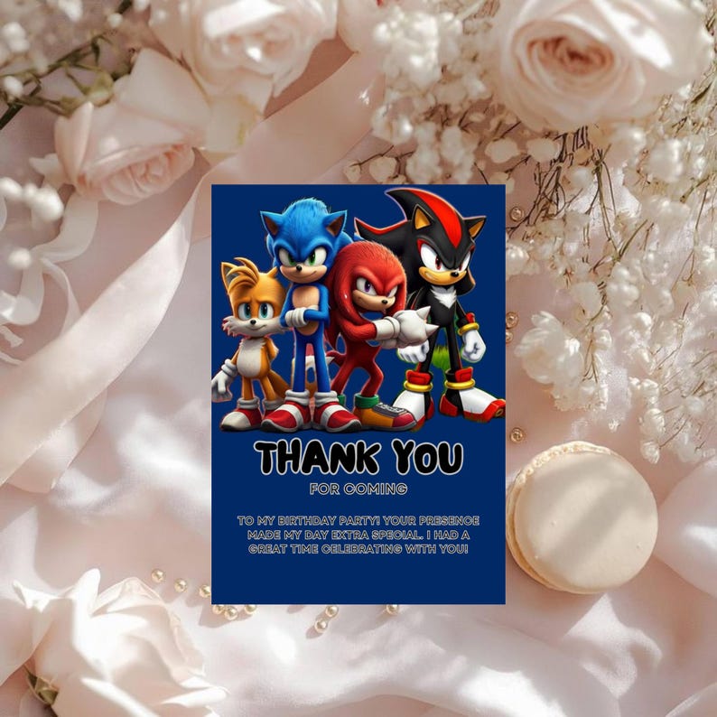 Sonic Birthday Thank You Card, Editable Hedgehog Party Template ...