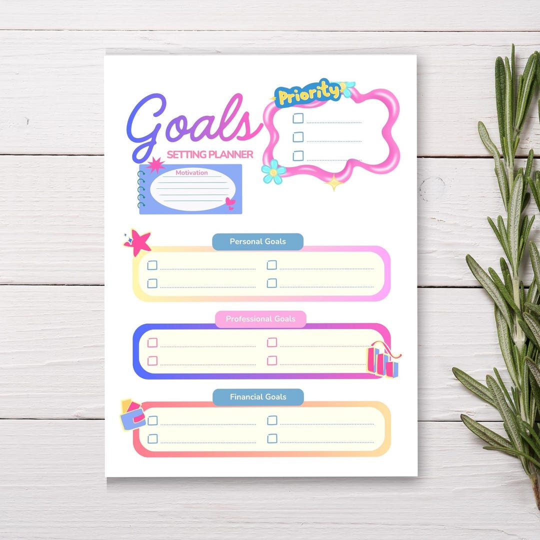 Goal Setting Planner, Personal Professional Financial Goals, Undated ...