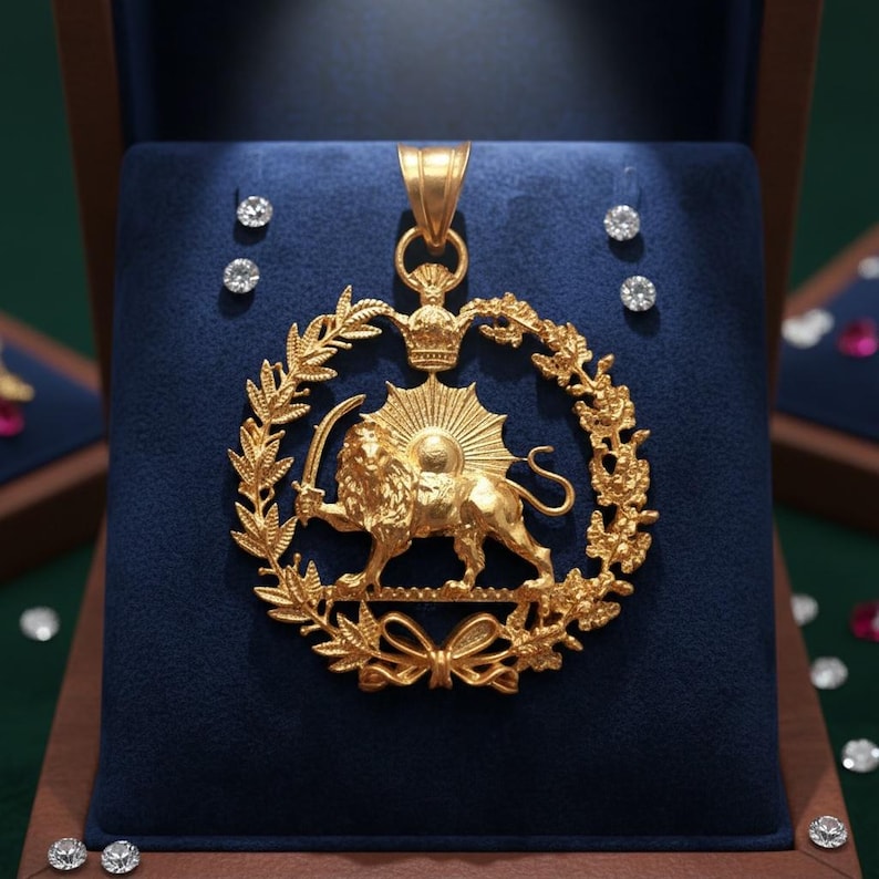 22K Gold Plated Persian Lion and Sun Pendant ,shir O Khorshid Necklace ...