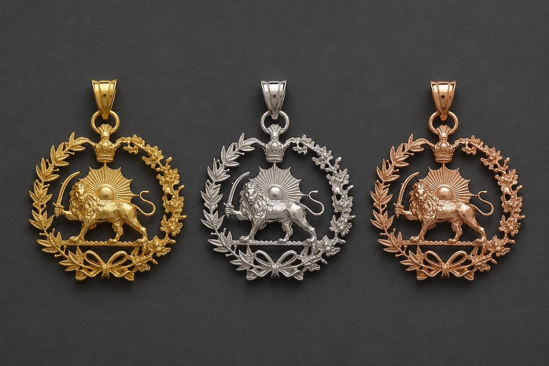 22K Gold Plated Persian Lion and Sun Pendant ,shir O Khorshid Necklace ...