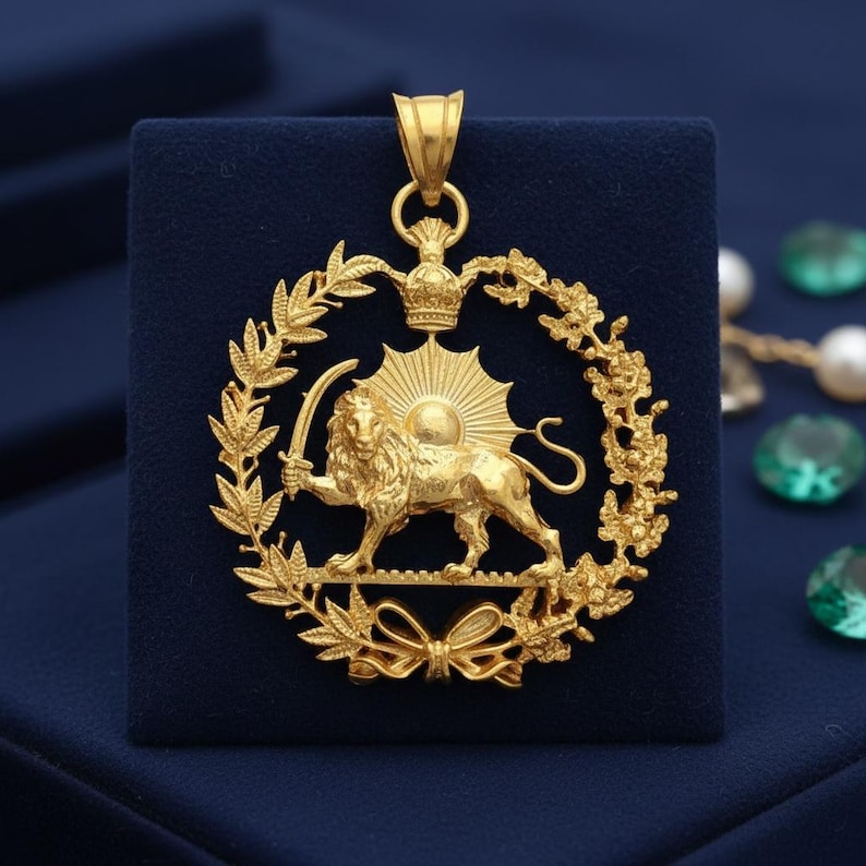 22K Gold Plated Persian Lion and Sun Pendant ,shir O Khorshid Necklace ...