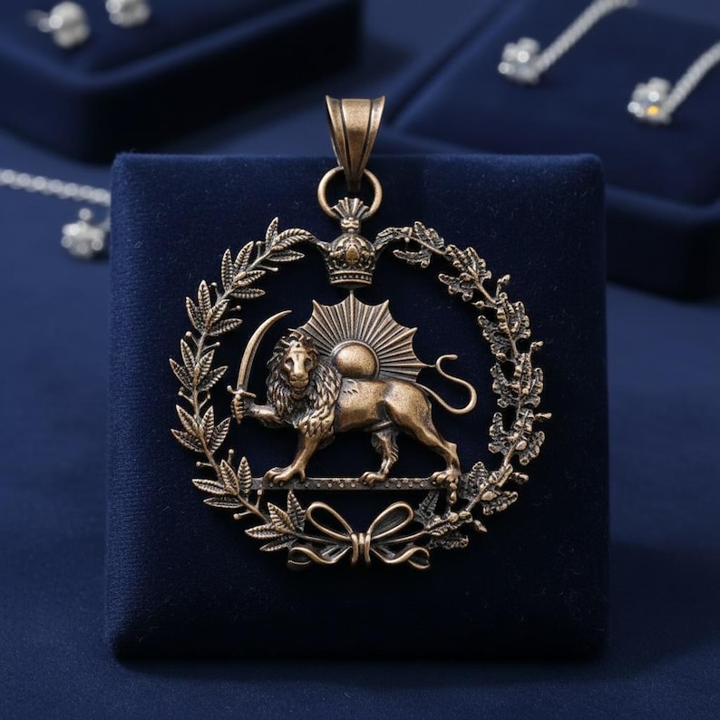 22K Gold Plated Persian Lion and Sun Pendant ,shir O Khorshid Necklace ...