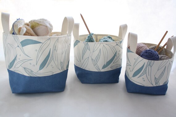 Fabric Buckets With Handles Cotton Fabric Basket 3 | Etsy