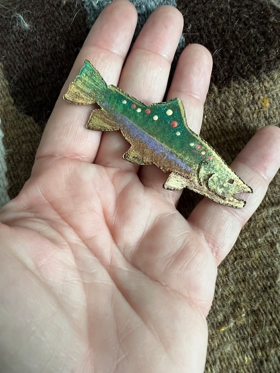 Vintage Artisan Made Copper Fish Trout Brooch 1970s B… - Gem