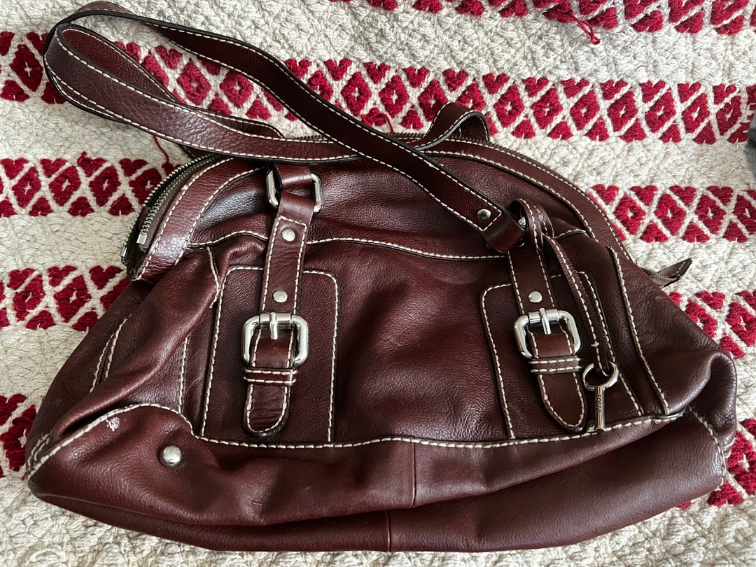 Vintage Y2K FOSSIL Satchel ~gorgeous Oxblood Leather Bag Handbag Purse ...