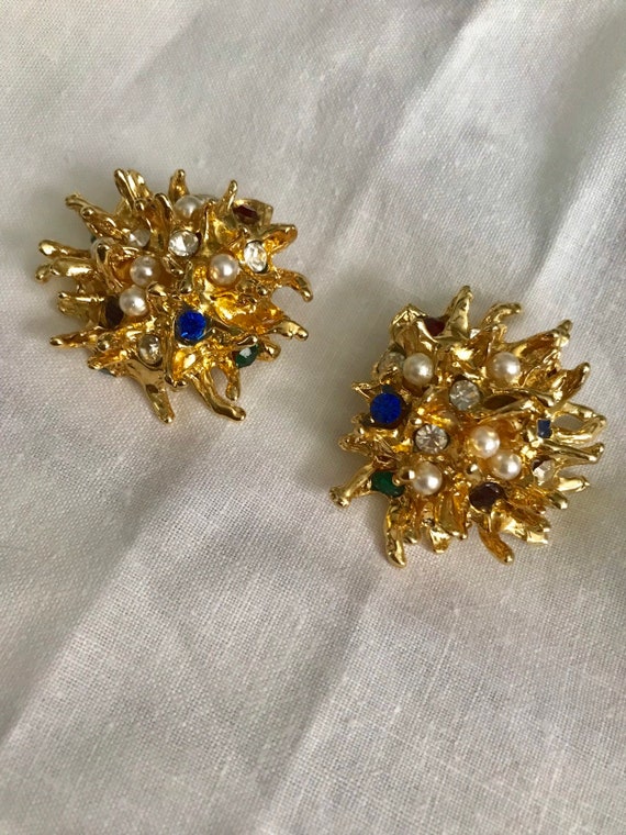 Vintage Glamorous Over the Top Gold Bejeweled Cluster… - Gem