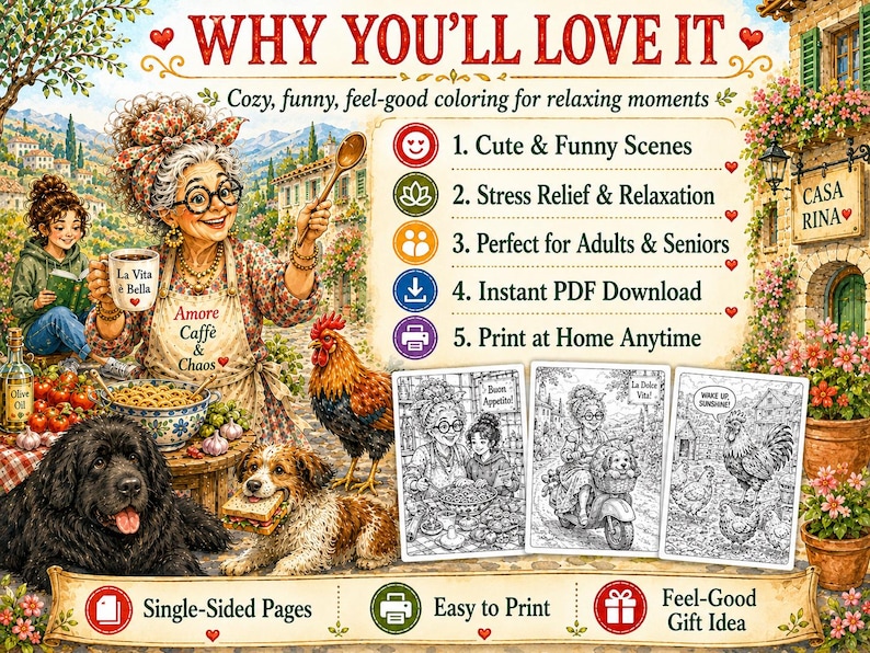 Funny Grandma Coloring Book PDF, Nonna Rina’s Cozy Chaos, 50 Printable ...